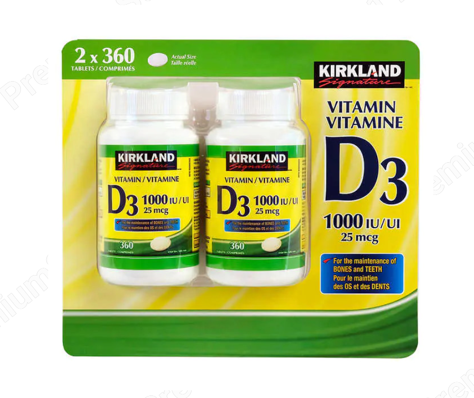 Kirkland Signature Vitamin D3 1000IU/25mcg, 360 tablets, Twin Pack ...